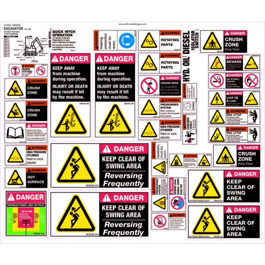 Machinery Sticker Sets – Mini Excavator | At-Call Safety